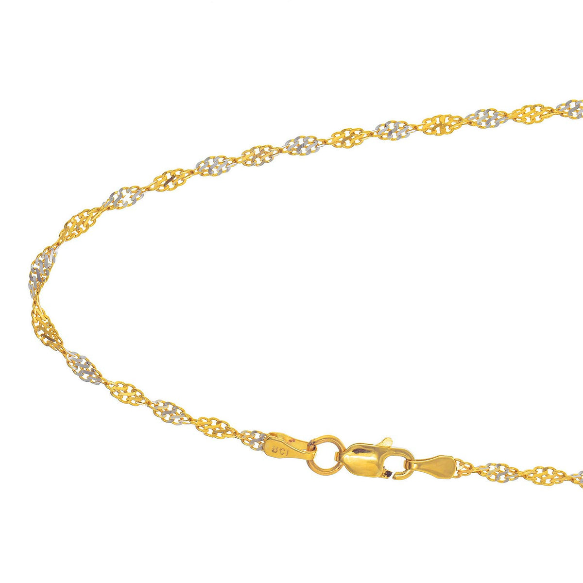 14k Solid 2 Tone Gold 2 mm Singapore Chain Necklace 16" 18" 20" Lobster ...